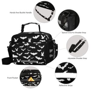 Glaphy Halloween Bats Lunch Bag Insulated Black Lunch Box Cooler Cooling Tote Food Container for Men Women Kids Adults