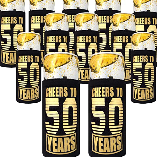 Thin Seltzer Can Cooler 12 Pack, Happy 50th Birthday Party Decorations for Men, Insulated Sleeves Dad's Birthday Decorations & Party Favors, 50th Birthday Gifts for Men, Black & Gold