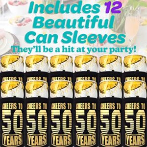 Thin Seltzer Can Cooler 12 Pack, Happy 50th Birthday Party Decorations for Men, Insulated Sleeves Dad's Birthday Decorations & Party Favors, 50th Birthday Gifts for Men, Black & Gold