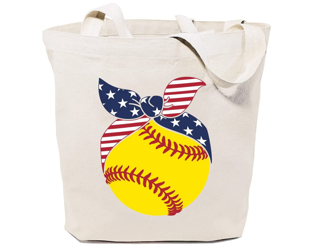 GXVUIS Softball Canvas Tote Bag for Women American Flag Bandana Reusable Travel Grocery Shoulder Shopping Bags Funny Gifts White