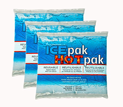 Cryopak Reusable Ice Pak Hot Pak 3-Pack - For Coolers, Lunch Box and Insulated Bags - Perfect for School Lunch, Picnics, Trips at the Beach, BBQs, Camping, and Other Outdoor Activities