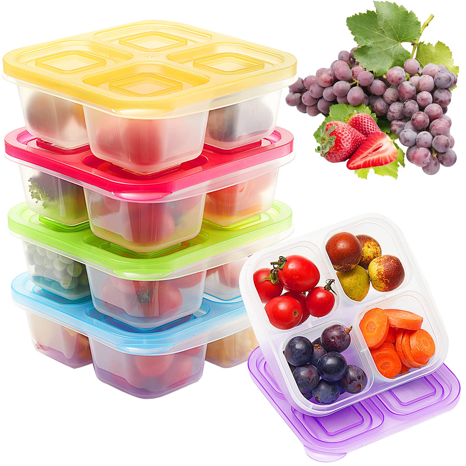 Gtthry Bento Snack Boxes,4-Compartment Snack Containers,Stackable Food Storage Containers with Lids,Reusable Bento Lunch Boxes,BPA Free Lunch Containers,Food Containers Dishwasher Safe(5 Pack)