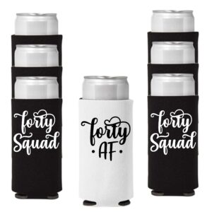 veracco fourty af fouty squad 40 years slim can coolie holder 40th birthday gift forty squad and fabulous party favors decorations (black/white, 12)