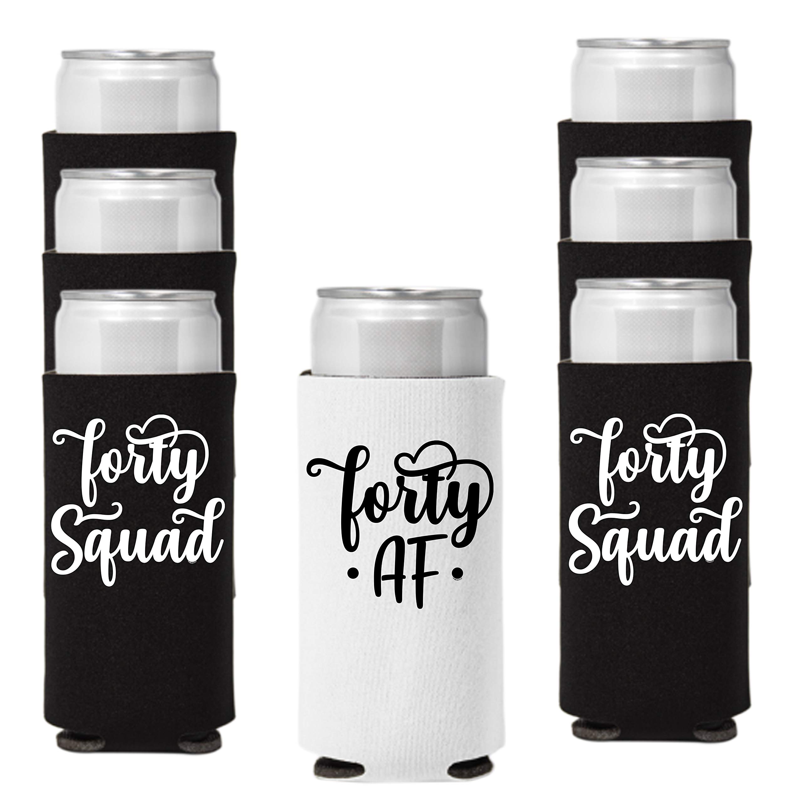 Veracco Fourty AF Fouty Squad 40 Years Slim Can Coolie Holder 40th Birthday Gift Forty Squad and Fabulous Party Favors Decorations (Black/White, 12)