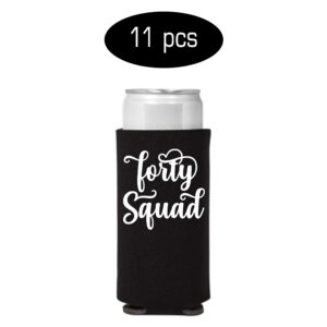 Veracco Fourty AF Fouty Squad 40 Years Slim Can Coolie Holder 40th Birthday Gift Forty Squad and Fabulous Party Favors Decorations (Black/White, 12)