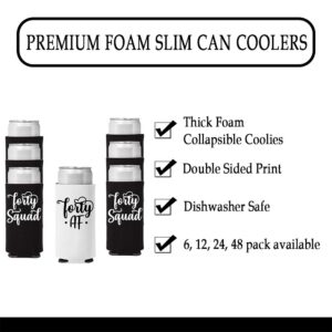 Veracco Fourty AF Fouty Squad 40 Years Slim Can Coolie Holder 40th Birthday Gift Forty Squad and Fabulous Party Favors Decorations (Black/White, 12)