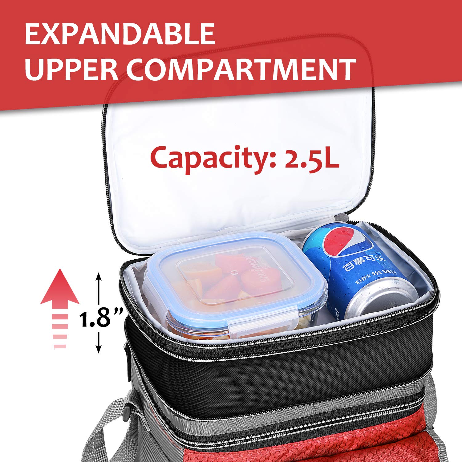 Tirrinia Insulated Lunch Bag for Women Men, Leakproof Expandable Reusable Lunch Box for Adult, Lunch Cooler Tote for Office Work, Red