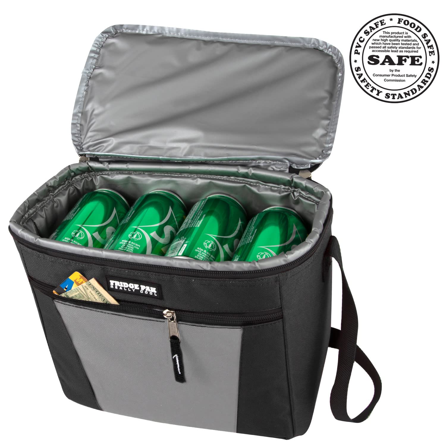 Fridge Pak Insulated Adult Lunch Box & 12 Can Large Capacity Can Cooler Bag (Black/Grey)