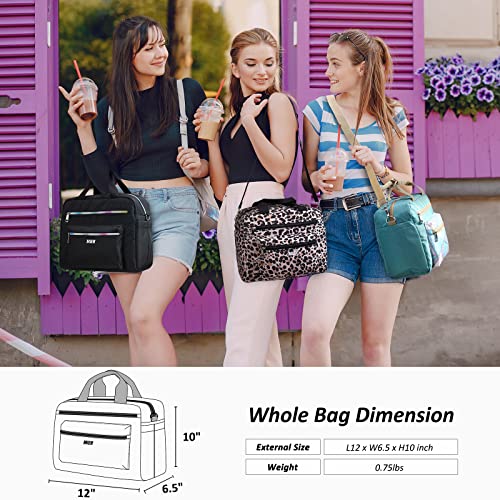 MIER Women's Lunch Totes Stylish Insulated Adult Lunchbox Bag with Shoulder Strap-Resuable Lunch Bag, Multiple Pockets, Black