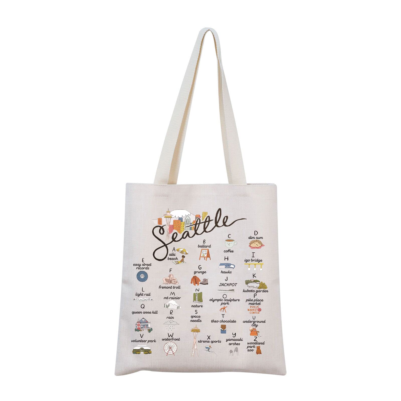 MNIGIU Seattle Washington Canvas Tote Bag Seattle Welcome Bag Seattle Beach Tote Reusable Shopping Bag (Tote bag)