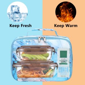 LEDAOU Lunch Box Kids Boys Girls Cute Insulated Lunch Box Reusable Lunch Bag Meals Tote Lunchbox for School Picnic Travel (W-Marble 52)