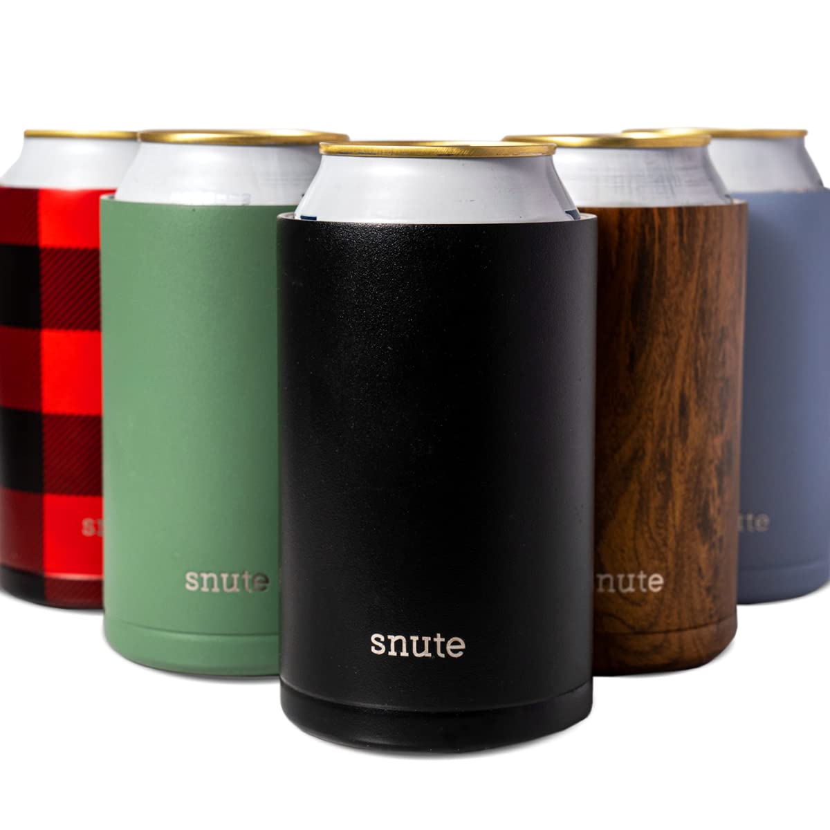 Snute Standard Can Cooler for Beer, Soda, Sparkling Water | Vacuum Insulated Stainless Steel Drink Sleeve Holder for 12oz Regular Cans (Black)