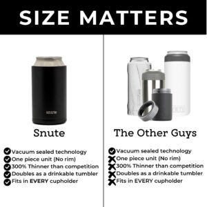 Snute Standard Can Cooler for Beer, Soda, Sparkling Water | Vacuum Insulated Stainless Steel Drink Sleeve Holder for 12oz Regular Cans (Black)