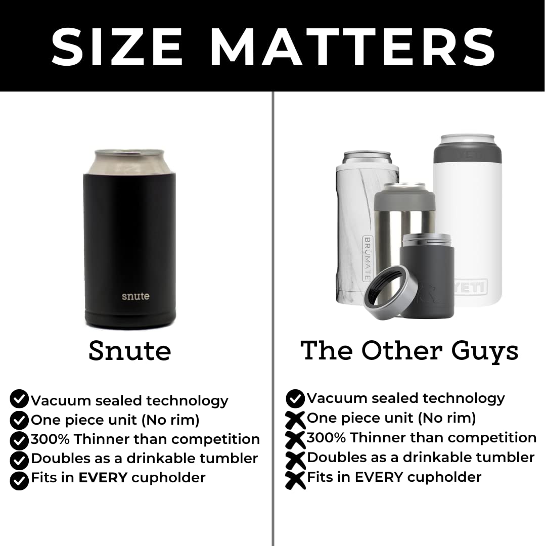 Snute Standard Can Cooler for Beer, Soda, Sparkling Water | Vacuum Insulated Stainless Steel Drink Sleeve Holder for 12oz Regular Cans (Black)