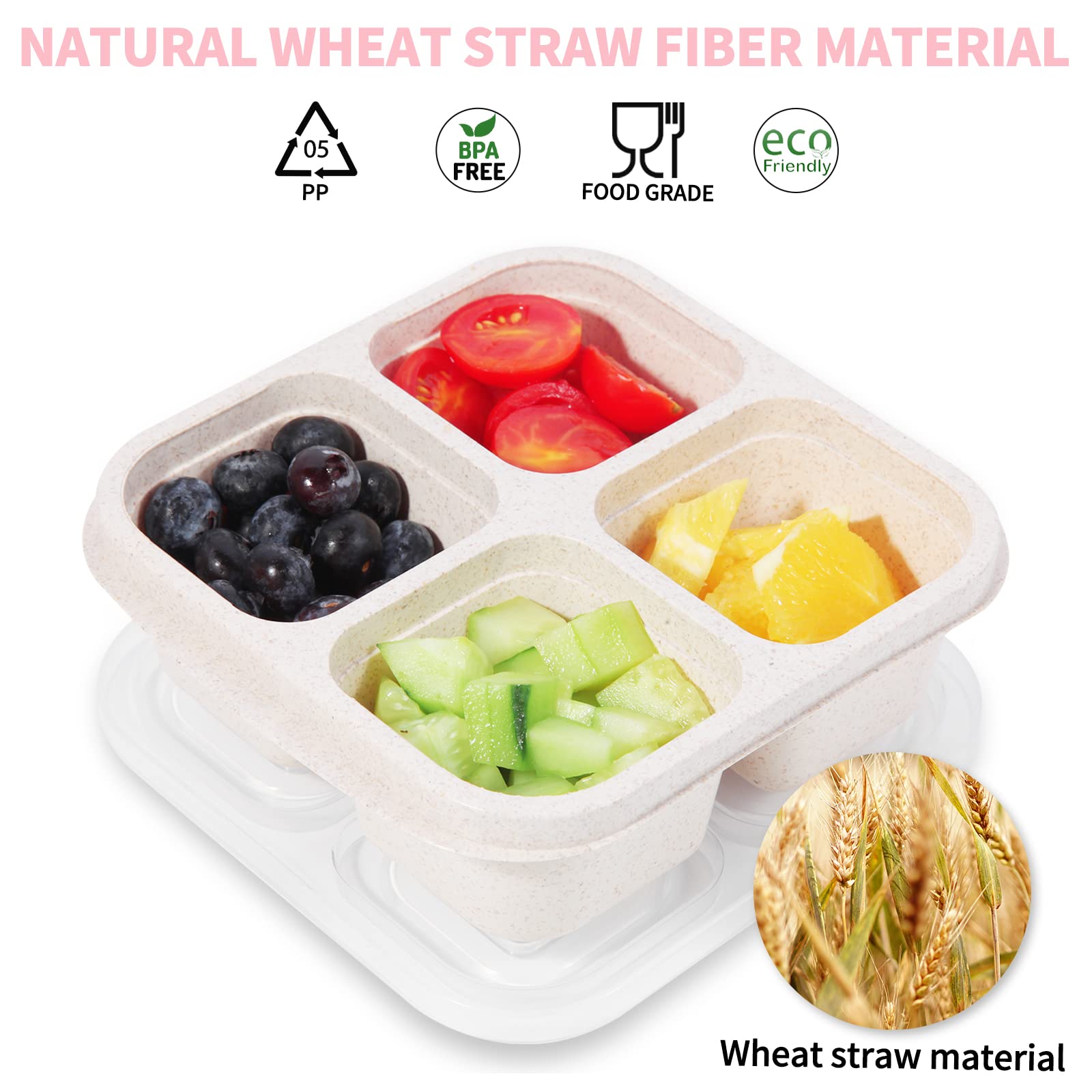 Nuoqiuu 6 Pack Snack Containers, 4 Compartment Lunchable Containers, Reusable Meal Prep Snack Containers for Kids, Snack Bento Boxes for Toddler School, Work and Travel