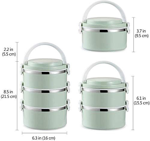 Bento Stackable Lunch Box Stainless Steel Thermal Compartment Multi-layered Leakproof Lunch Containers Insulated Bento Box, Thermal Compartment Lunch/Snack Box 3 tier Green