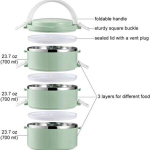 Bento Stackable Lunch Box Stainless Steel Thermal Compartment Multi-layered Leakproof Lunch Containers Insulated Bento Box, Thermal Compartment Lunch/Snack Box 3 tier Green