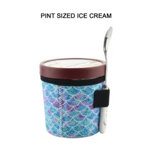 2 Pack Mermaid Pattern Print Size Ice Cream Sleeves Cozy Neoprene Cover with Spoon Holder Cover (Fish-Scale)