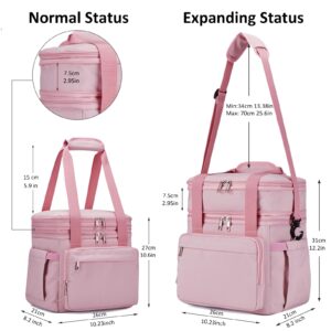 gelugee Lunch Bag Women,Double Deck Lunch Box for Men, Insulated Lunch Cooler Tote Bag, Waterproof Adult Lunchbox, 15L Large Pink Lunch Pail for Work Office Picnic