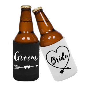 2 Funny Bride and Groom Can Coolers Gifts for Men And Women-12 OZ Collapsible Neoprene Can Beer Bottle Beverage Cooler Cover Insulator Holder Sleeve for Cola Beer Soda Wedding Gifts