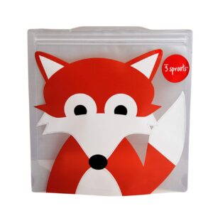 3 Sprouts Sandwich Bag – Reusable and Washable Lunch Storage Bag for Kids - 2 Pack, Fox