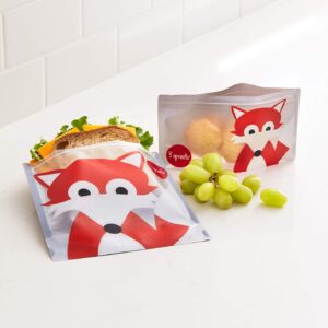 3 Sprouts Sandwich Bag – Reusable and Washable Lunch Storage Bag for Kids - 2 Pack, Fox