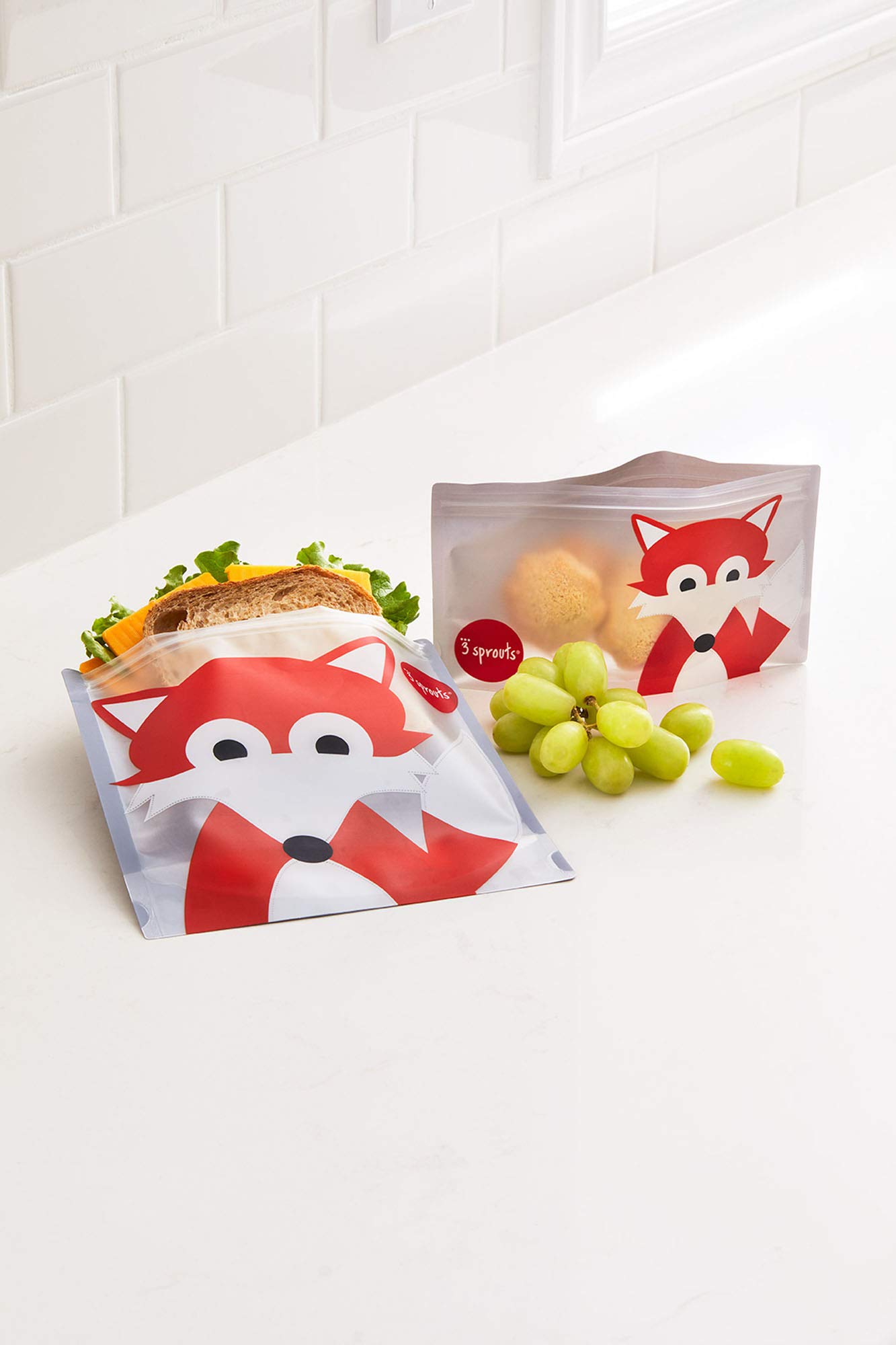 3 Sprouts Sandwich Bag – Reusable and Washable Lunch Storage Bag for Kids - 2 Pack, Fox