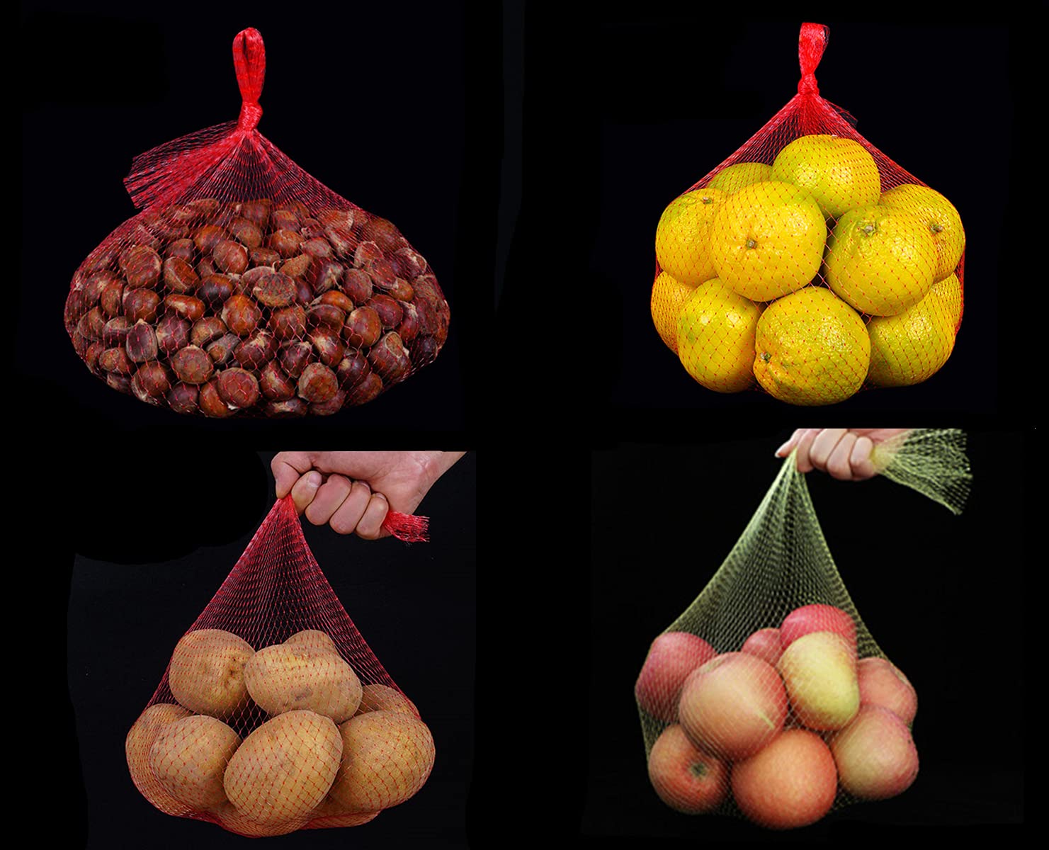 100 PCS Reusable Produce Drawstring Mesh Bag. Perfect 16 Inches Net Bag for Storage Fruits、 Vegetables、 Seafood and Other Agricultural Products. Upgrade to Eco Friendly Plastic Material .