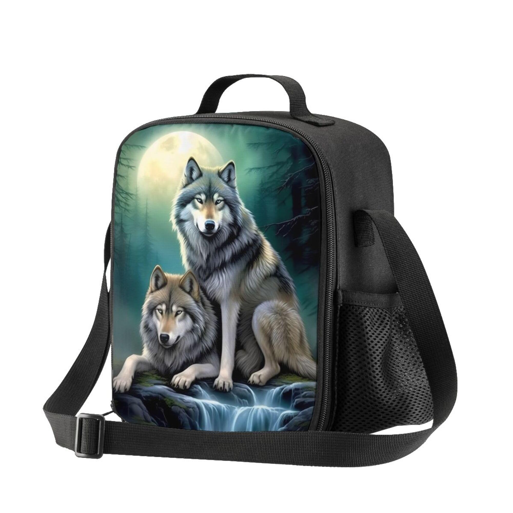 PrelerDIY Wolf Lunch Box - Insulated Lunch Box for Kids Funny 3D Design with Side Pocket & Shoulder Strap Lunch Bag Perfect for School/Camping/Hiking/Picnic/Beach/Travel