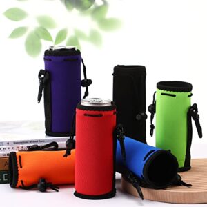 Neoprene Water Bottle Sleeves Insulators Beverage Bottle Can Sleeves 17 18 oz Water Bottle Sleeve Non Slip Drawstring Bottle Sleeves Coolers Holder Neoprene Bottle Coolier Sleeves (6 Pieces)