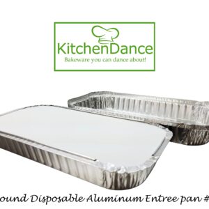 KitchenDance Disposable Aluminum 3 Lb Oblong Food Storage Pans with Board Lids - 48 Ounces Non-Stick Pans for Restaurants, Caterers - Baking Pan Perfect for Cooking, Preparing Food, 110L, 100 Count