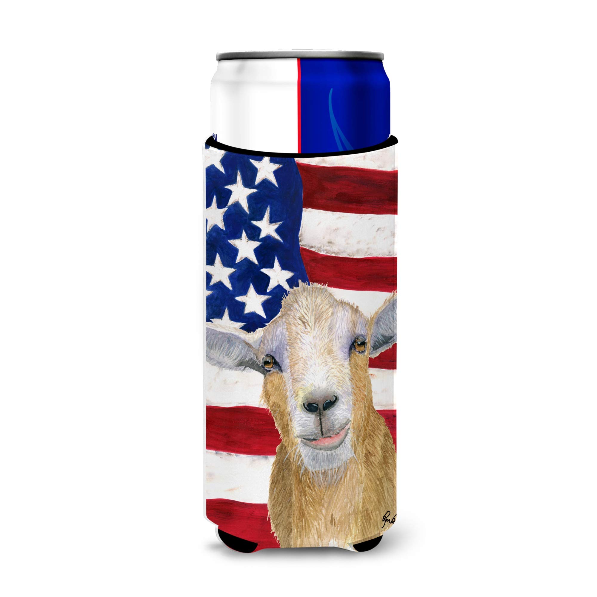 Caroline's Treasures RDR3028MUK Goat Ultra Hugger for slim cans Can Cooler Sleeve Hugger Machine Washable Drink Sleeve Hugger Collapsible Insulator Beverage Insulated Holder