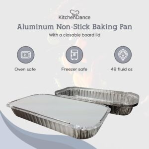 KitchenDance Disposable Aluminum 3 Lb Oblong Food Storage Pans with Board Lids - 48 Ounces Non-Stick Pans for Restaurants, Caterers - Baking Pan Perfect for Cooking, Preparing Food, 110L, 100 Count