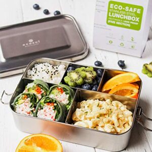 ecozoi Stainless Steel Lunch Box, 1-Tier Metal Bento Box Leak Proof with 5 Compartments, 50 Oz Metal Lunch Container, Meal Prep Food Container, with 50 ml Sauce Container