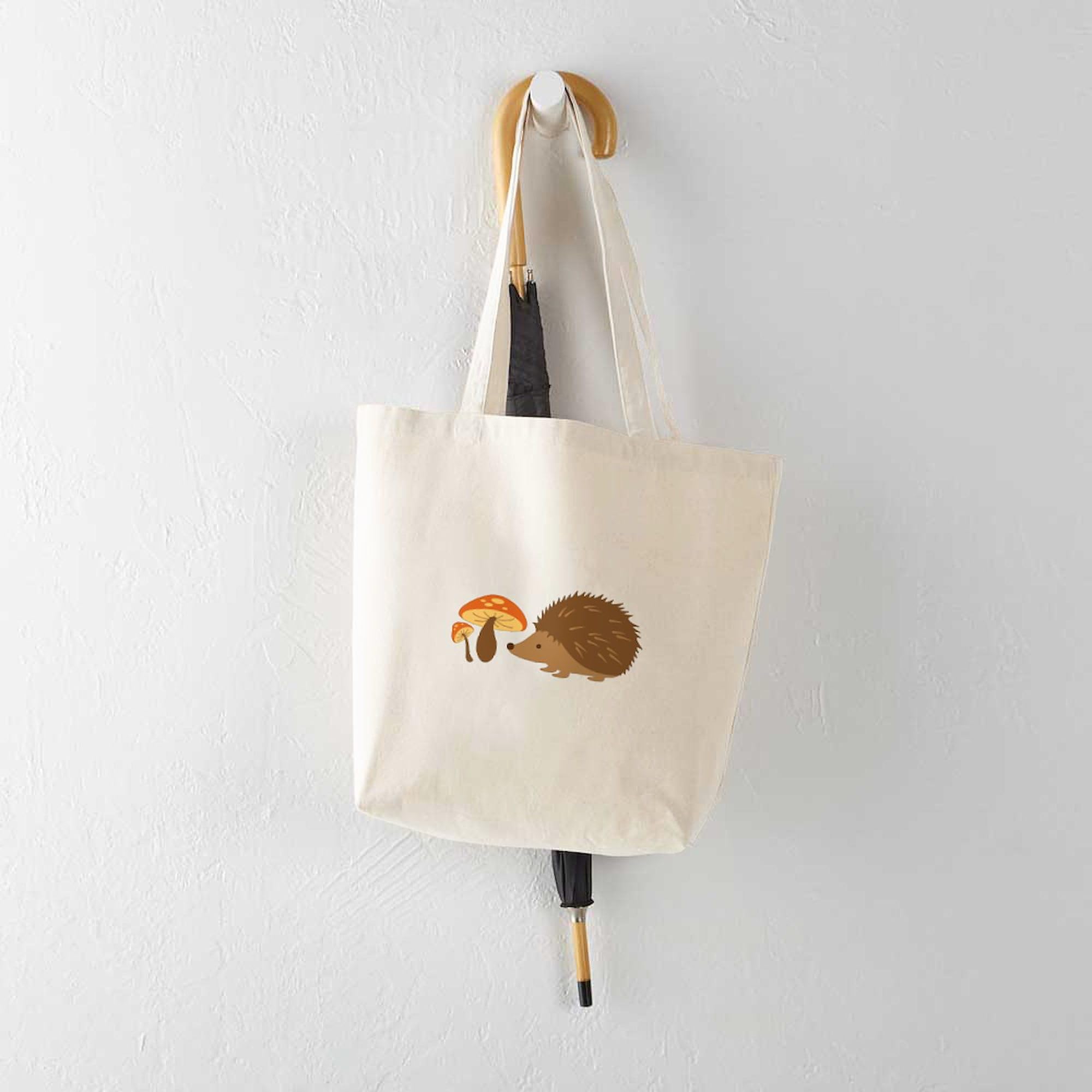 CafePress Hedgehog With Mushrooms Tote Bag Canvas Tote Shopping Bag