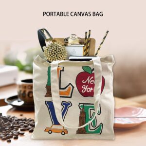 Reusable Large Multipurpose New York Souvenir for Travel Bag, Grocery Tote, Shopping Handbag, Canvas Tote Bag. (JP-330130A) Creamy-white