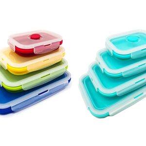 2 Set of 4 Collapsible Silicone Food Storage Container, Leftover Meal box For Kitchen, Bento Lunch Boxes, BPA Free, Microwave, Dishwasher and Freezer Safe. Foldable Design Saves Your Space.