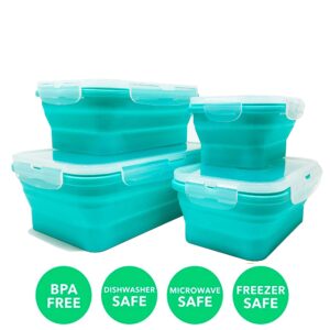 2 Set of 4 Collapsible Silicone Food Storage Container, Leftover Meal box For Kitchen, Bento Lunch Boxes, BPA Free, Microwave, Dishwasher and Freezer Safe. Foldable Design Saves Your Space.