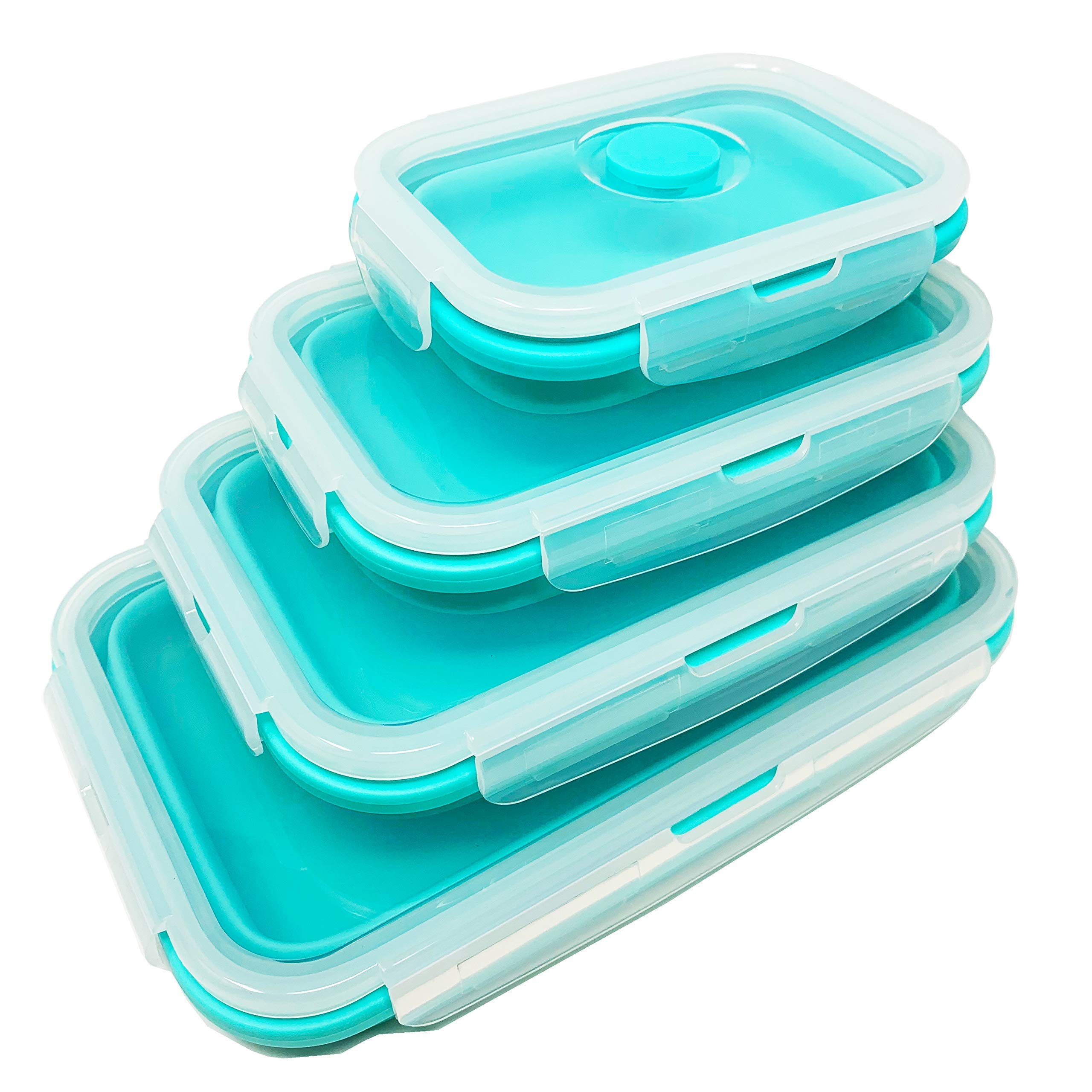 2 Set of 4 Collapsible Silicone Food Storage Container, Leftover Meal box For Kitchen, Bento Lunch Boxes, BPA Free, Microwave, Dishwasher and Freezer Safe. Foldable Design Saves Your Space.