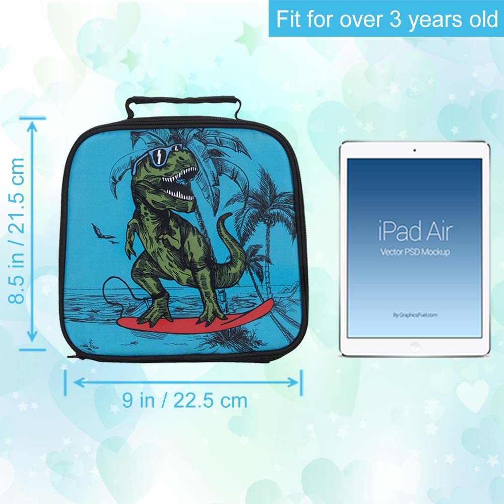 gxtvo Lunch Box for Boys, Dinosaur Insulated Bag, Dino Kids Portable Thermal Organizer