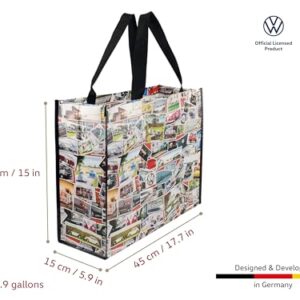 BRISA VW Collection - Volkswagen Reusable Shopping Grocery Bag with T1 Bus Motif (Stamps/Multicolor)