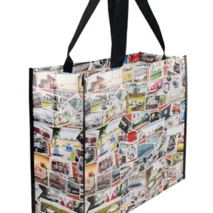 BRISA VW Collection - Volkswagen Reusable Shopping Grocery Bag with T1 Bus Motif (Stamps/Multicolor)