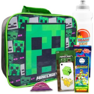 minecraft mojang minecraft school supplies bundle minecraft lunch box set - 6 pc minecraft lunch box with decals, water bottle, pins, and minecraft gifts