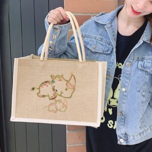 MEIANJU Jute Tote Bag Natural Reusable Jute Tote Bag with Handles Gift Bag Wedding Party Shopping Bridesmaid Favors Blank Burlap Bag Embroidery DIY Art Crafts Print Decoration 12.5"x8.6"x5.8"Pack of6