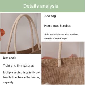 MEIANJU Jute Tote Bag Natural Reusable Jute Tote Bag with Handles Gift Bag Wedding Party Shopping Bridesmaid Favors Blank Burlap Bag Embroidery DIY Art Crafts Print Decoration 12.5"x8.6"x5.8"Pack of6