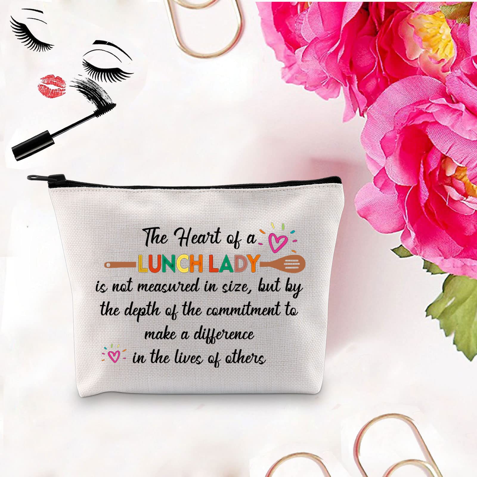 PXTIDY Lunch Lady Gifts Lunch Lady Appreciation Gift Makeup Bag The Heart of a Lunch Lady is Not Measured in Size Thank You Gift for Lunch Lady Cooker Cafeteria Worker