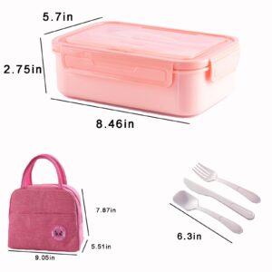 Bento Boxes for Adults, 1400 ML Bento Lunch Box With Utensils for Kids,Insulated Lunch Bag, Suitable for dining out 3-grid leak proof, Food-Safe Materials(Pink With Bag)