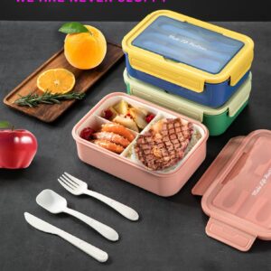 Bento Boxes for Adults, 1400 ML Bento Lunch Box With Utensils for Kids,Insulated Lunch Bag, Suitable for dining out 3-grid leak proof, Food-Safe Materials(Pink With Bag)