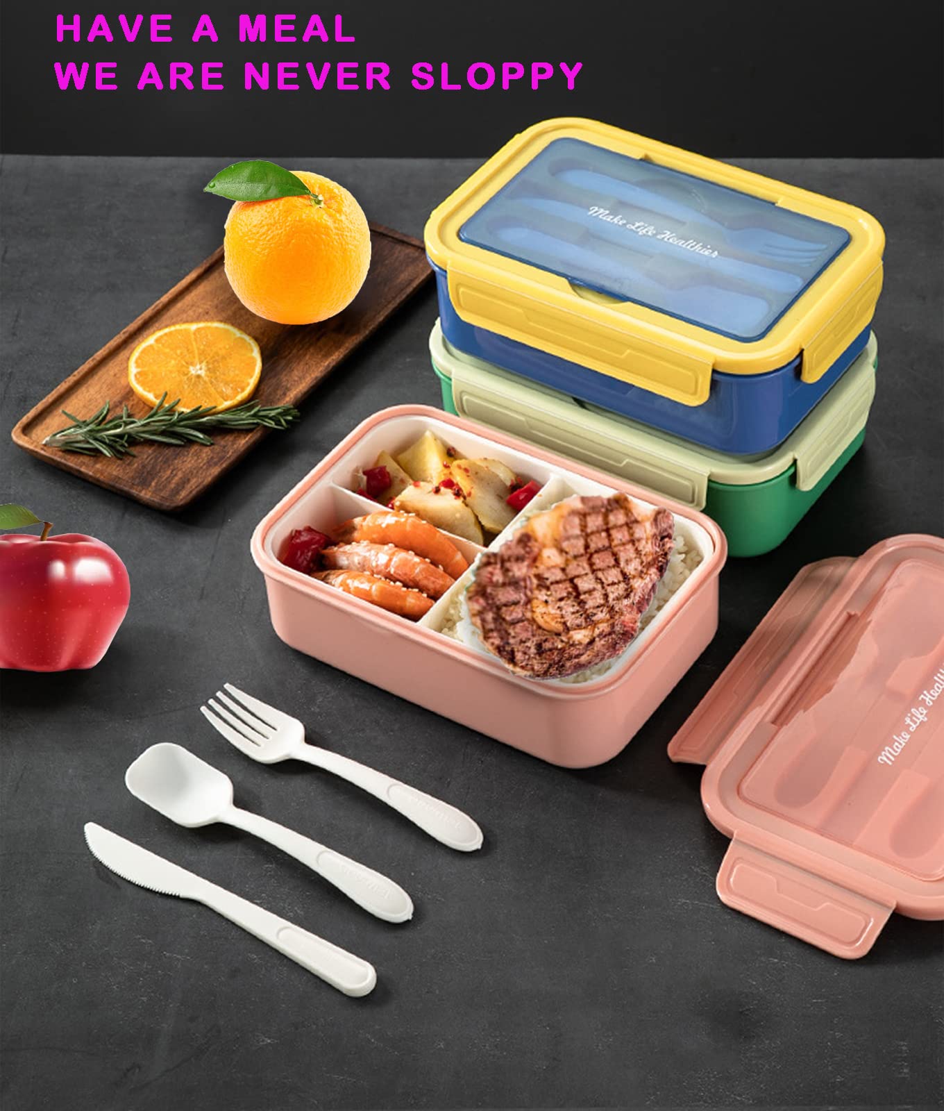 Bento Boxes for Adults, 1400 ML Bento Lunch Box With Utensils for Kids,Insulated Lunch Bag, Suitable for dining out 3-grid leak proof, Food-Safe Materials(Pink With Bag)