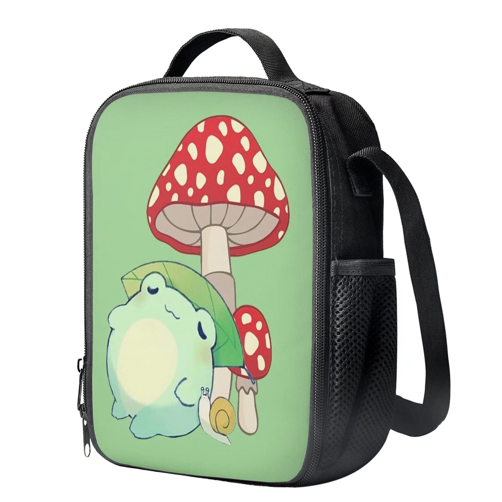 Uourmeti Frog Mushroom Insulated Lunch Box for Kids Lunch Bag Tote Reusable Food Pouches Cute Cartoon Lunchboxes for Teen Girls Boys Snack Holders for Toddlers with Shoulder Strap